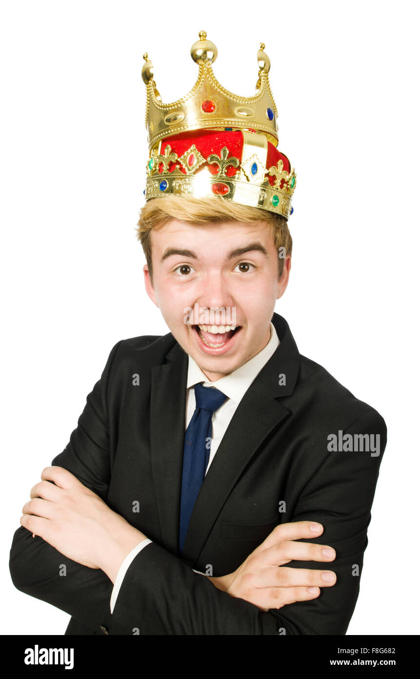 Businessman with crown isolated on white Stock Photo - Alamy