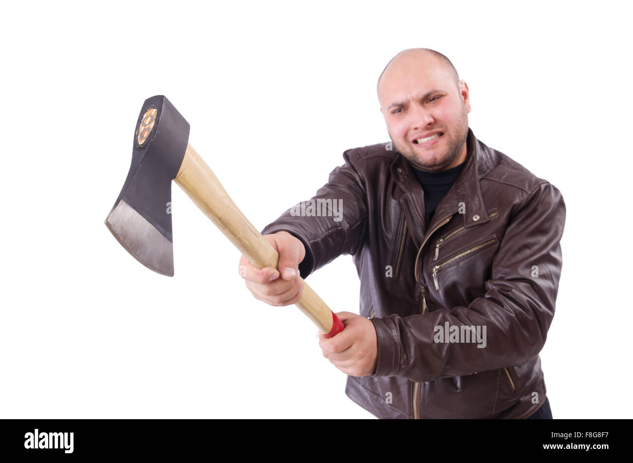 Man with axe isolated on white Stock Photo - Alamy