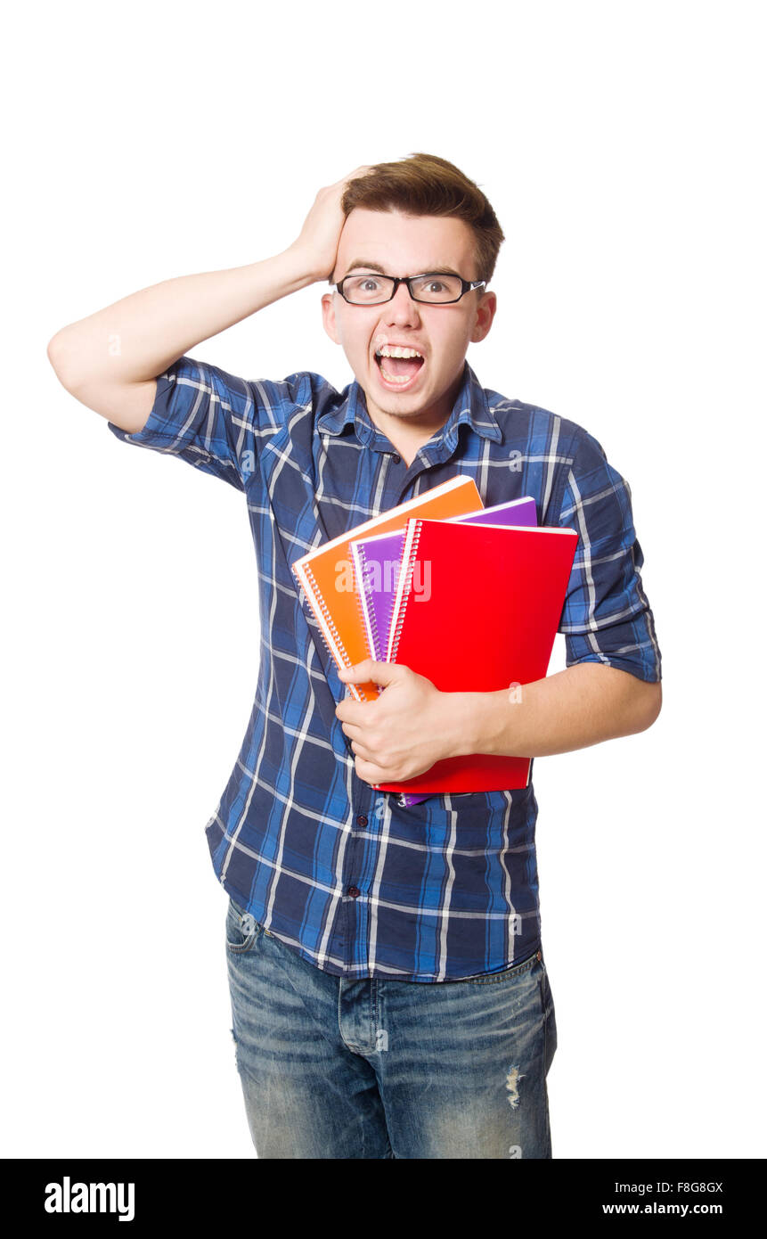Funny student isolated on white Stock Photo - Alamy