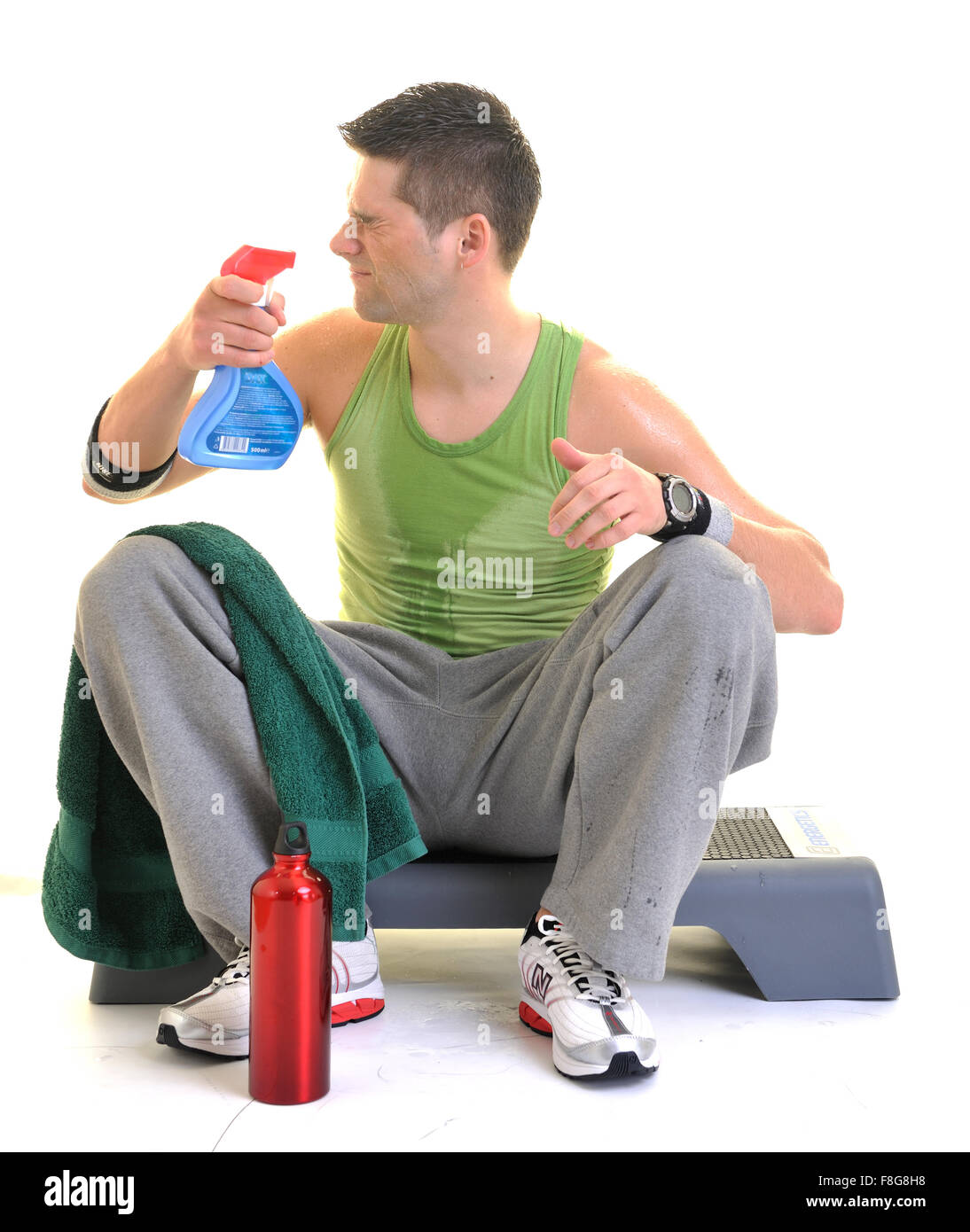 young adult man relax and drink water with sweat on body Stock Photo ...