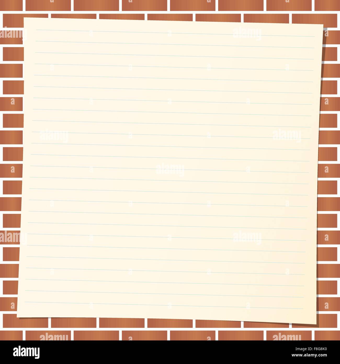 Light brown note paper with blue lines on brick wall Stock Vector Image ...