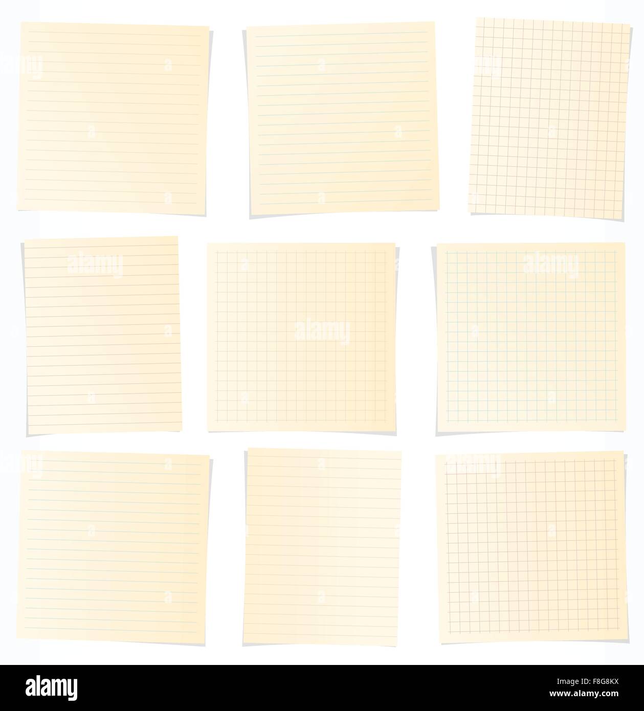 Set of brown note papers with colorful lines and grid Stock Vector ...