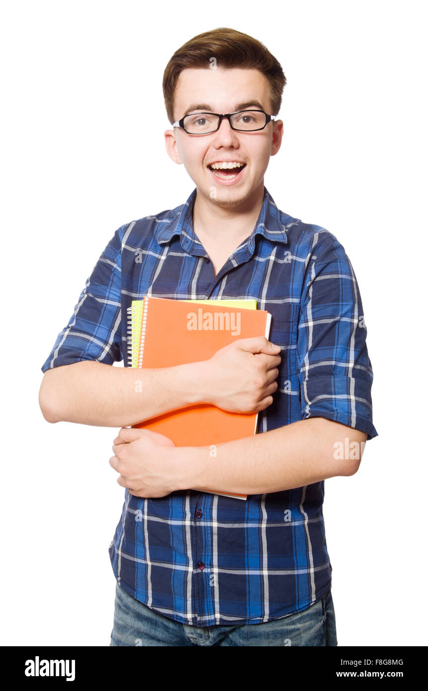 Funny student isolated on white Stock Photo - Alamy