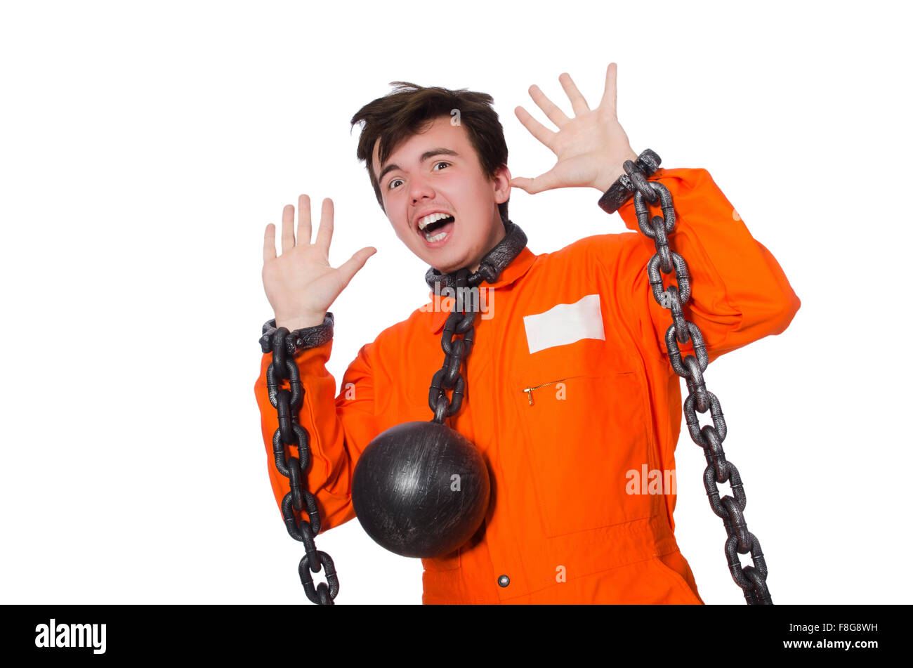 Young inmate with chains isolated on the white Stock Photo - Alamy