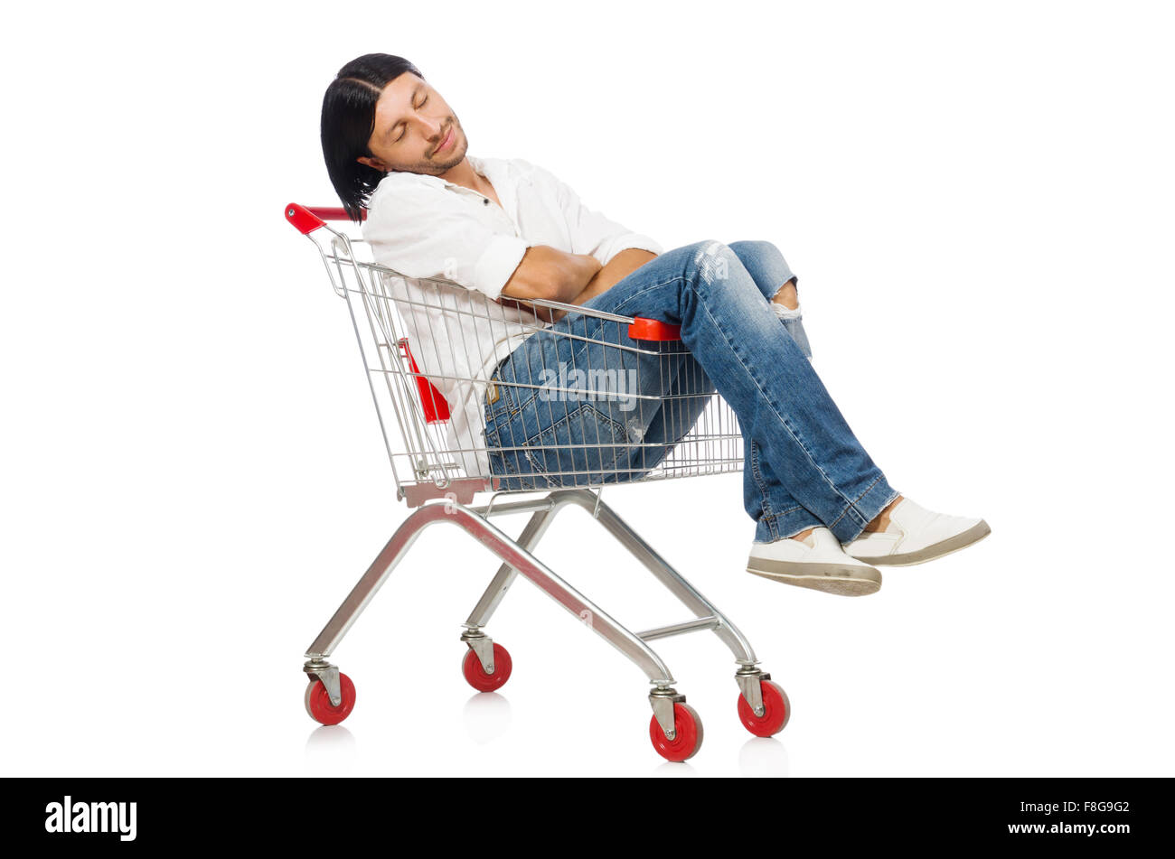 Tired man after shopping in supermarket Stock Photo - Alamy
