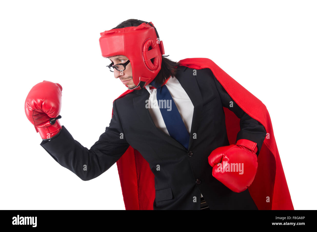 Young businessman boxer isolated on white Stock Photo - Alamy