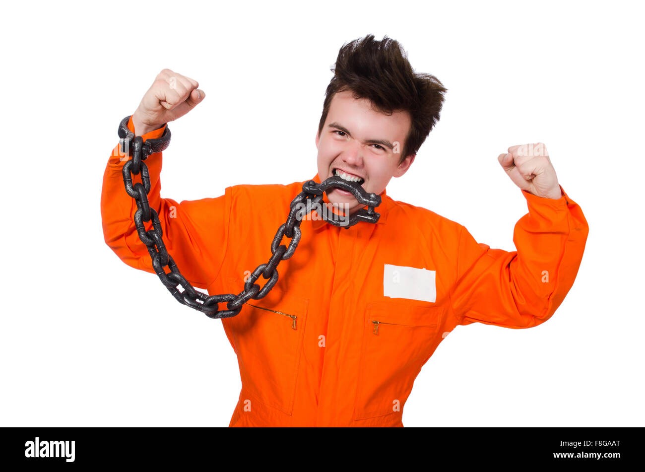 Young inmate with chains isolated on the white Stock Photo - Alamy