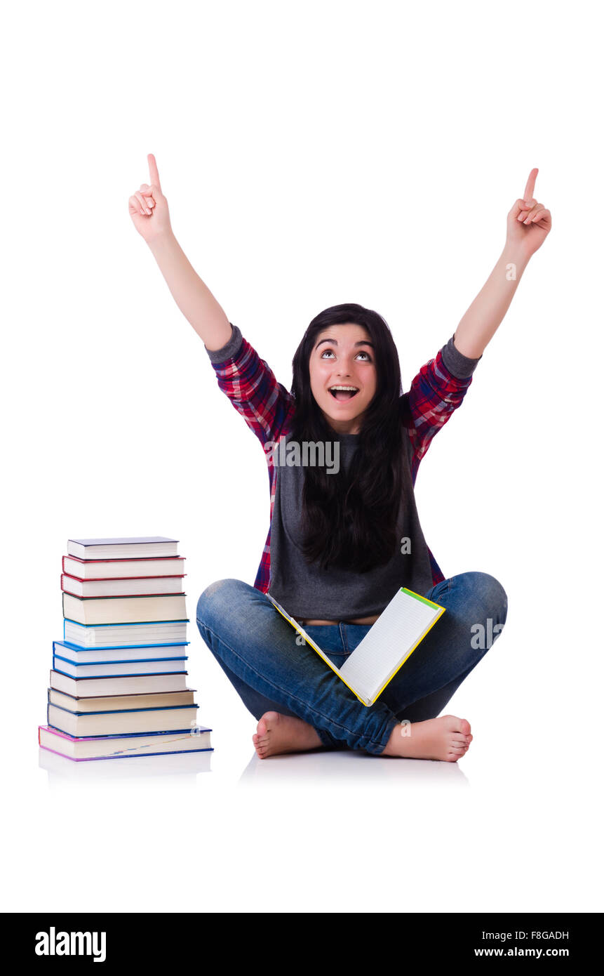 Young student with books isolated on white Stock Photo - Alamy