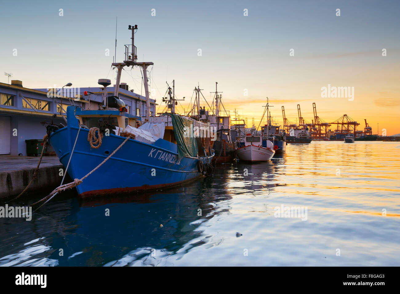 Fishing boats at the central fish market in Piraeus, Athens Stock Photo ...