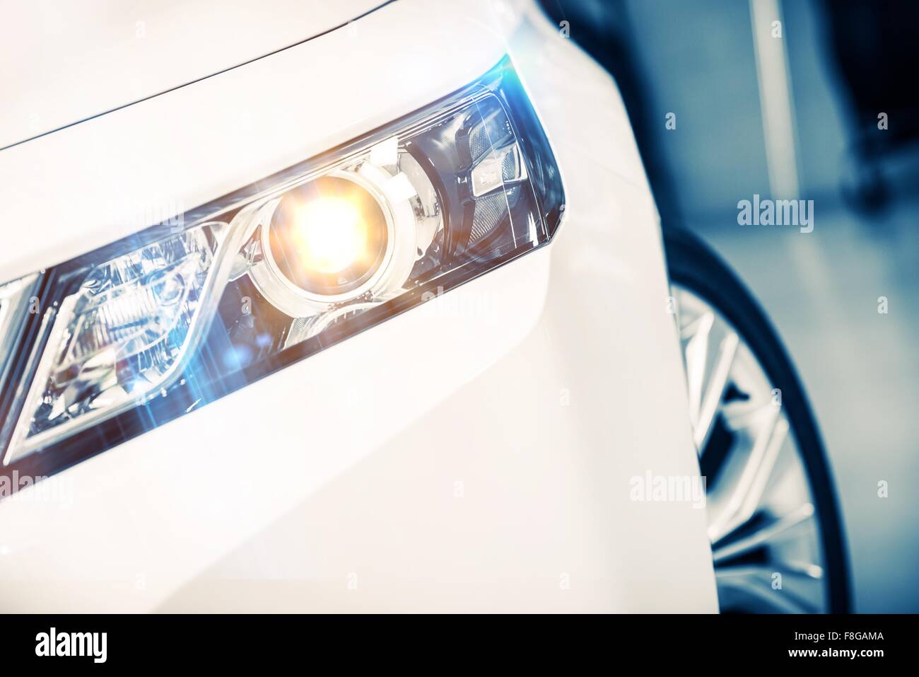 Modern Car Lens Headlights. Car Road Illumination Technology Stock ...