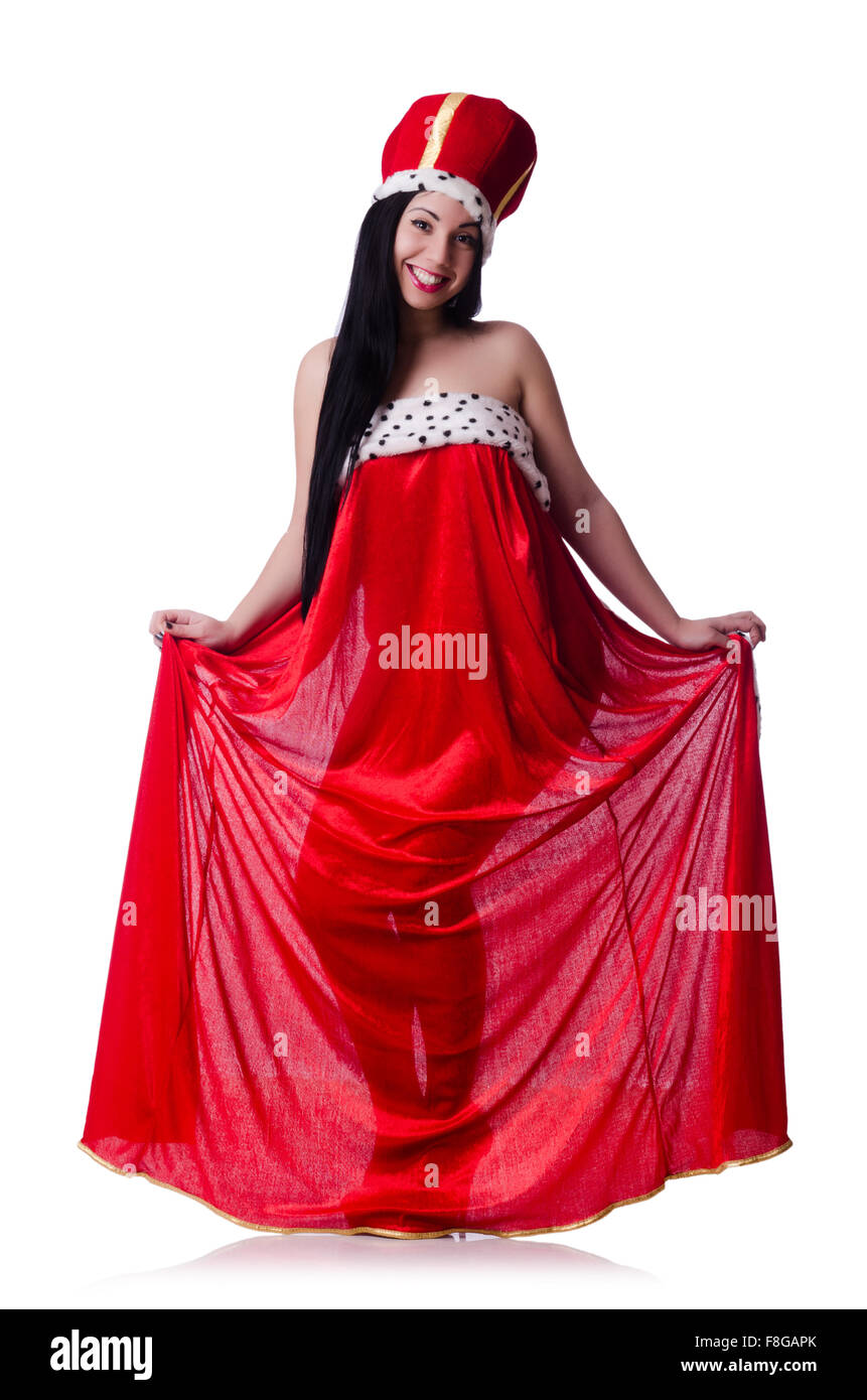 Queen in red dress isolated on the white background Stock Photo - Alamy