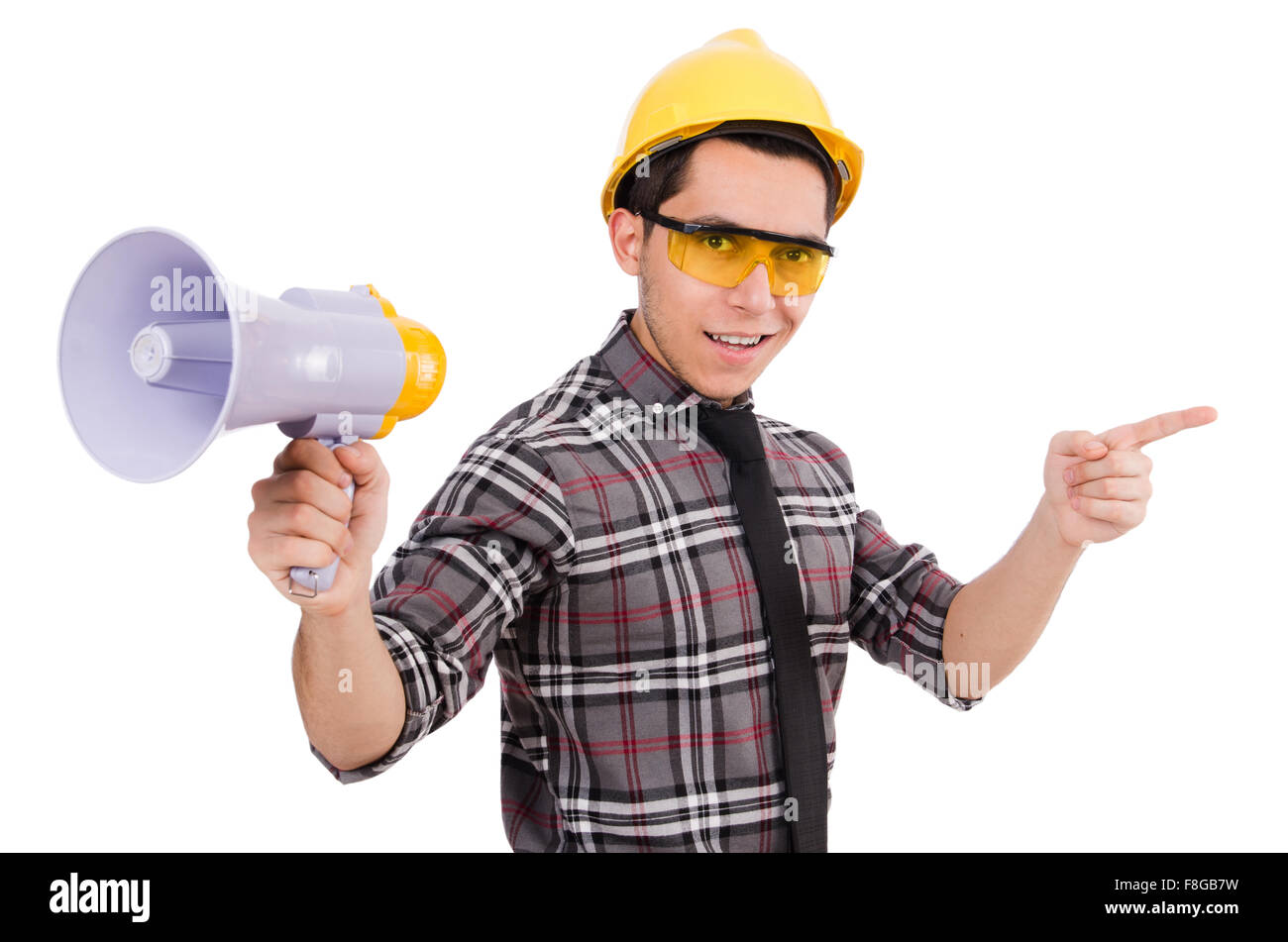 Construction supervisor shouting at megaphone Stock Photo - Alamy
