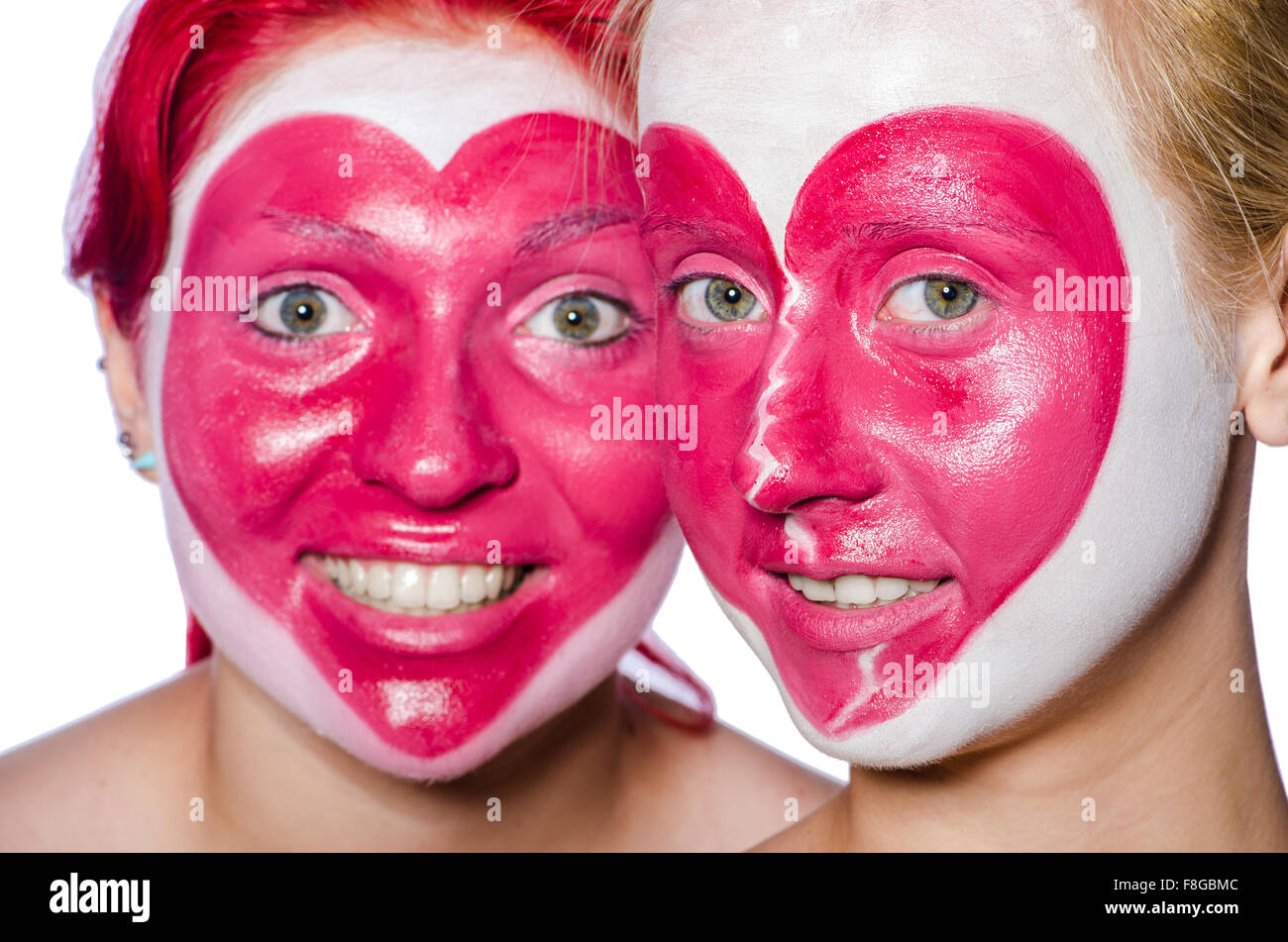 Woman with heart face painting isolated on white Stock Photo - Alamy