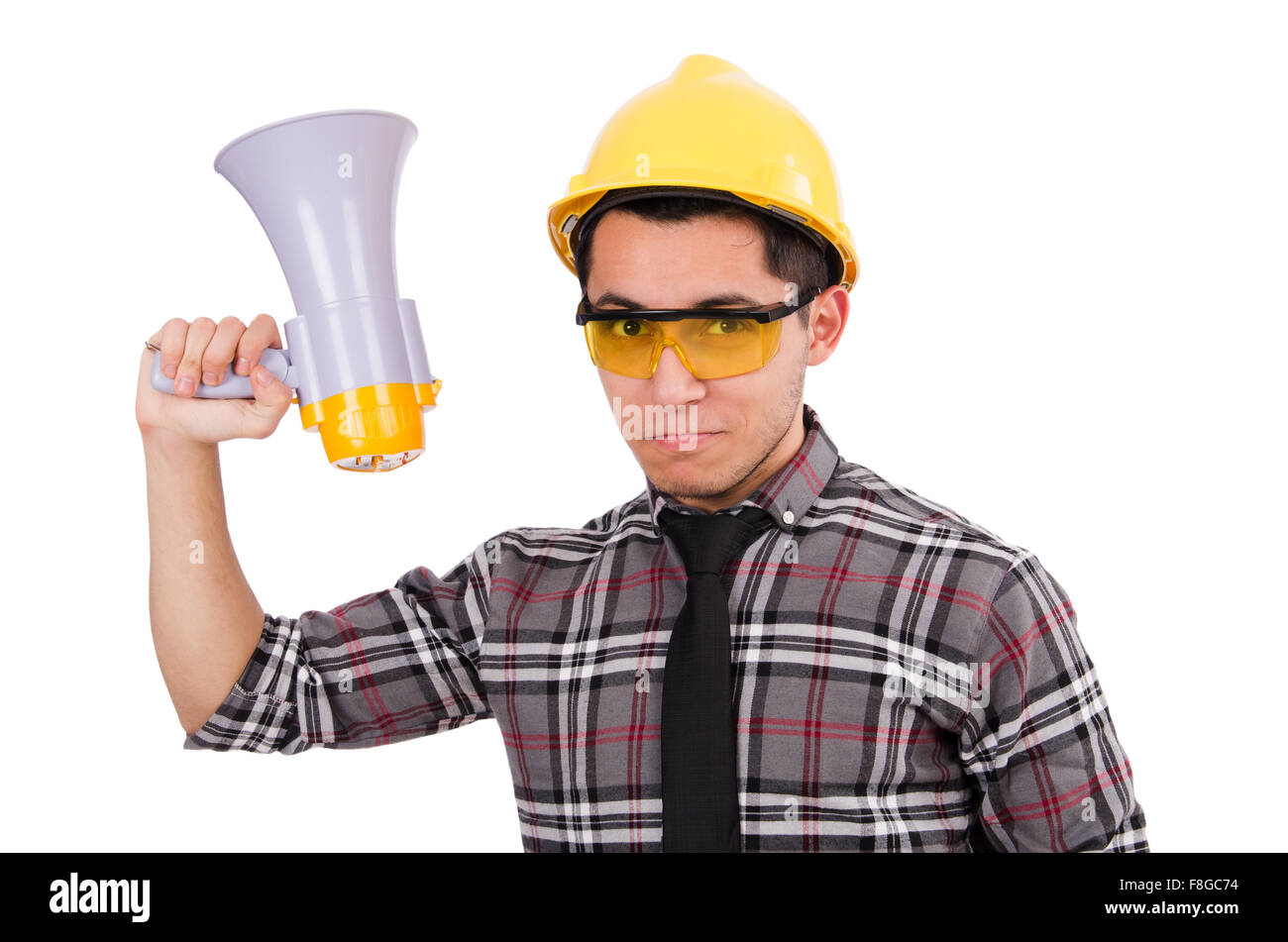 Construction supervisor shouting at megaphone Stock Photo - Alamy