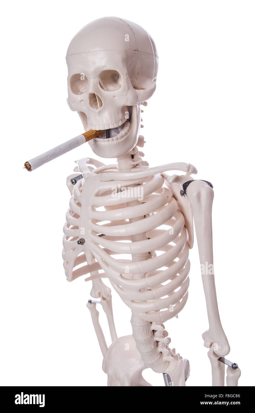 Skeleton smoking cigarette isolated on white Stock Photo - Alamy