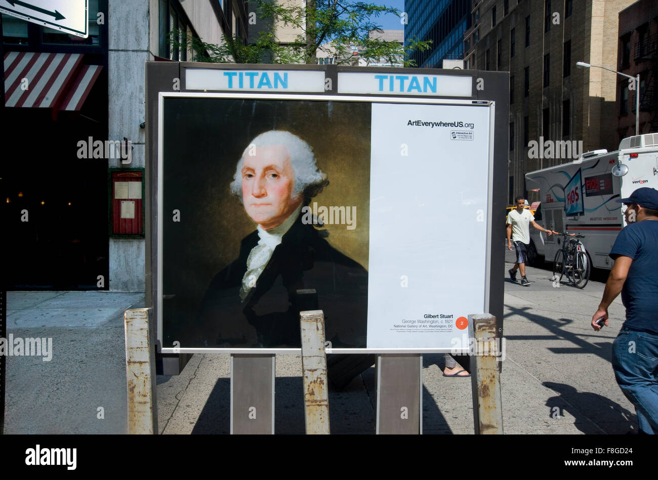 A Gilbert Sullivan painting is reproduced on an advertising kiosk in ...