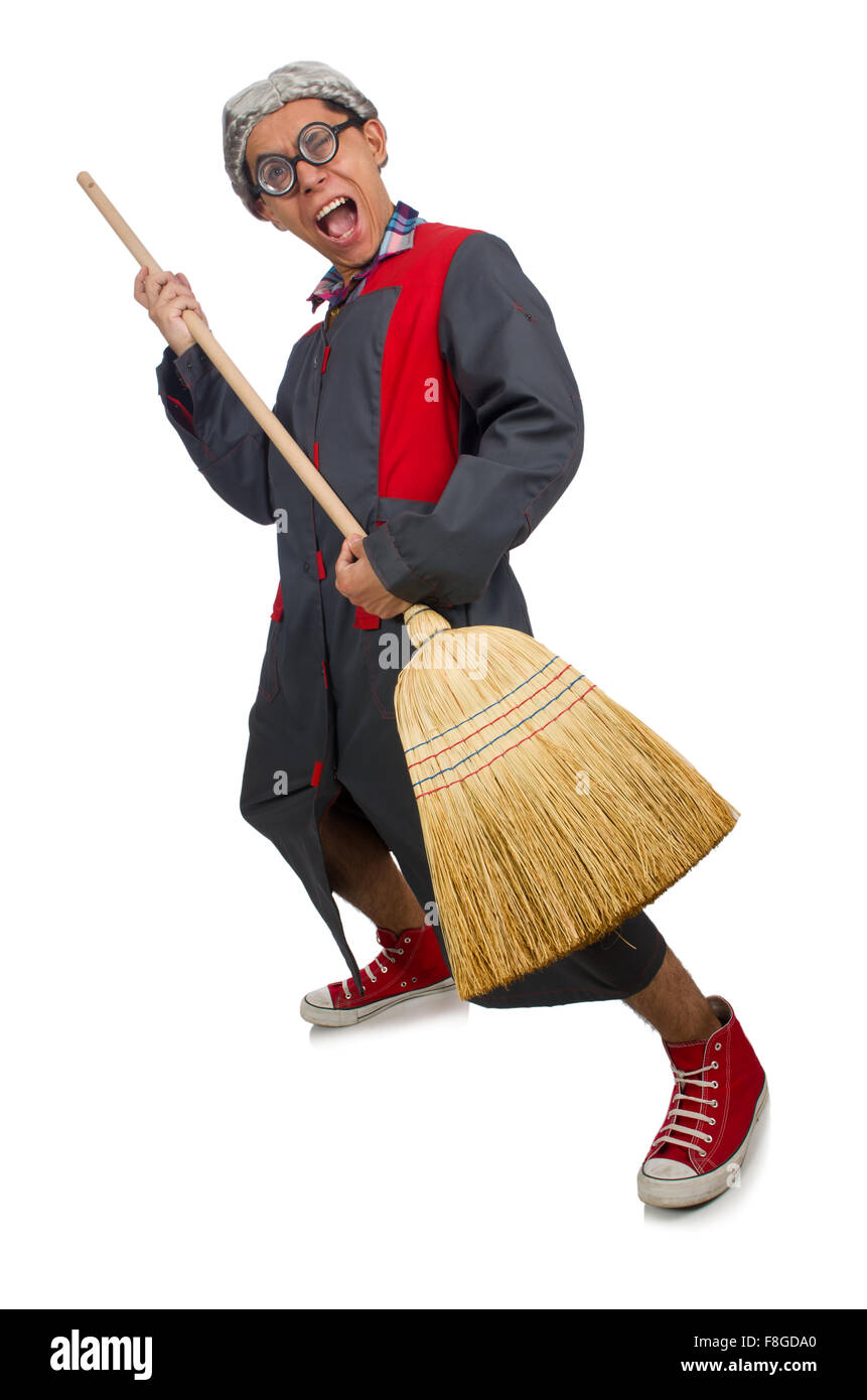 Funny janitor isolated on white Stock Photo - Alamy