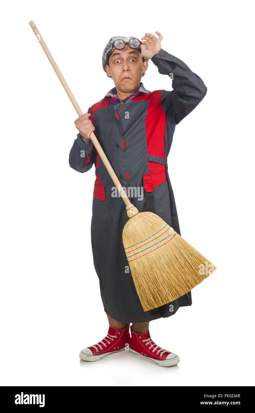 Funny janitor isolated on white Stock Photo - Alamy
