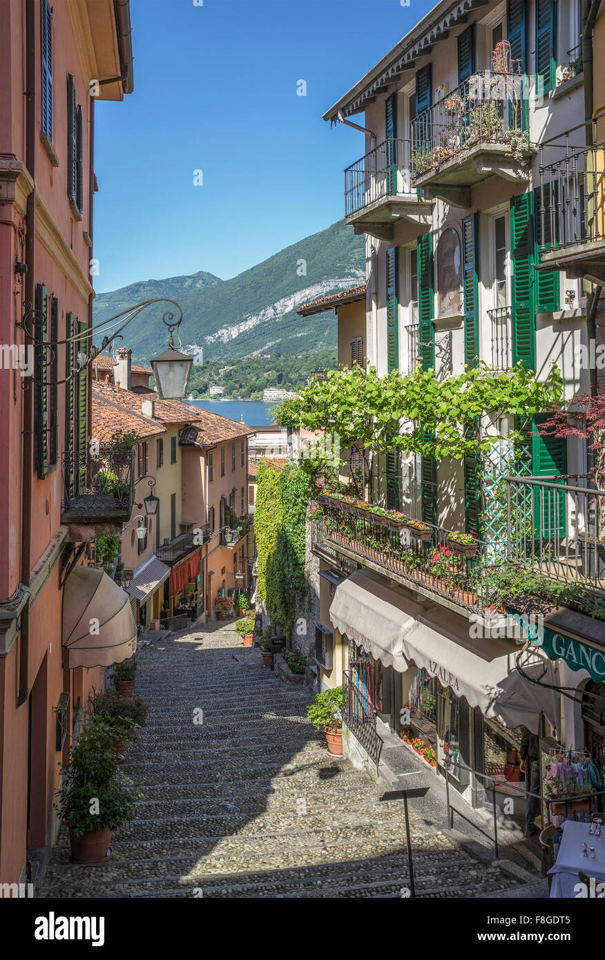 Staircase between buildings near lake Stock Photo - Alamy