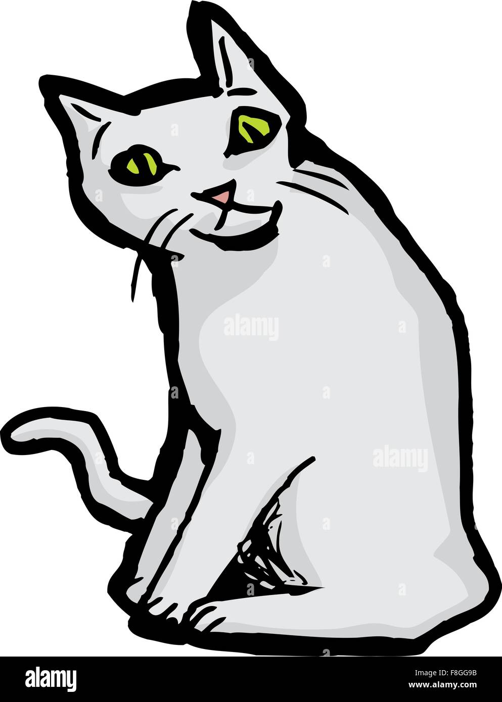 Freehand cartoon of single cat sitting over white background Stock ...