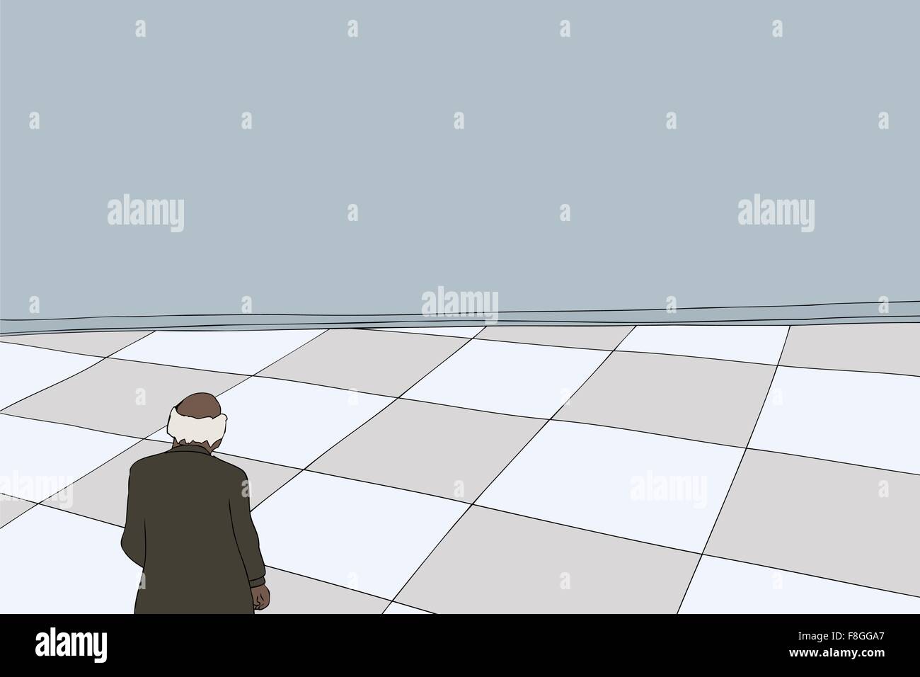 Background cartoon of balding businessman looking over floor Stock ...
