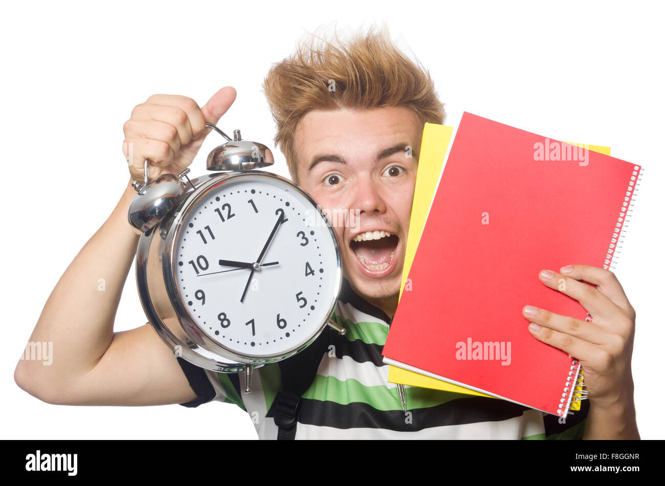Student missing his deadlines isolated on white Stock Photo - Alamy