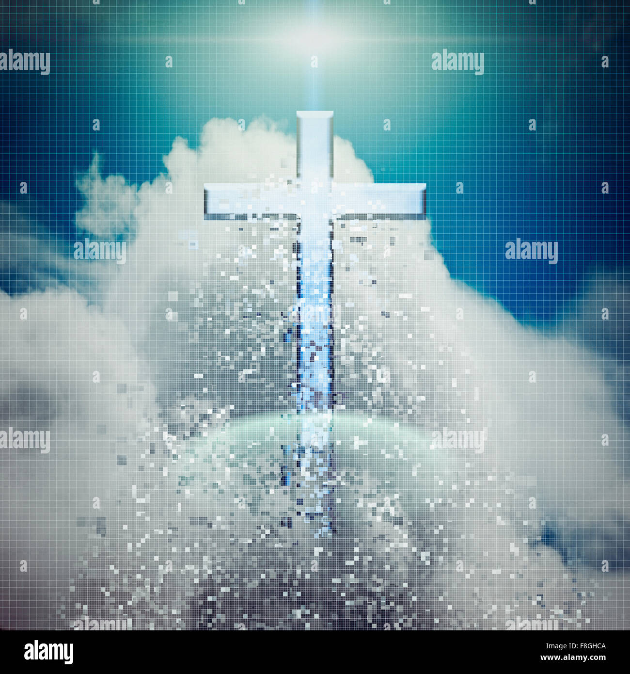 Pixelated cross in sky Stock Photo - Alamy