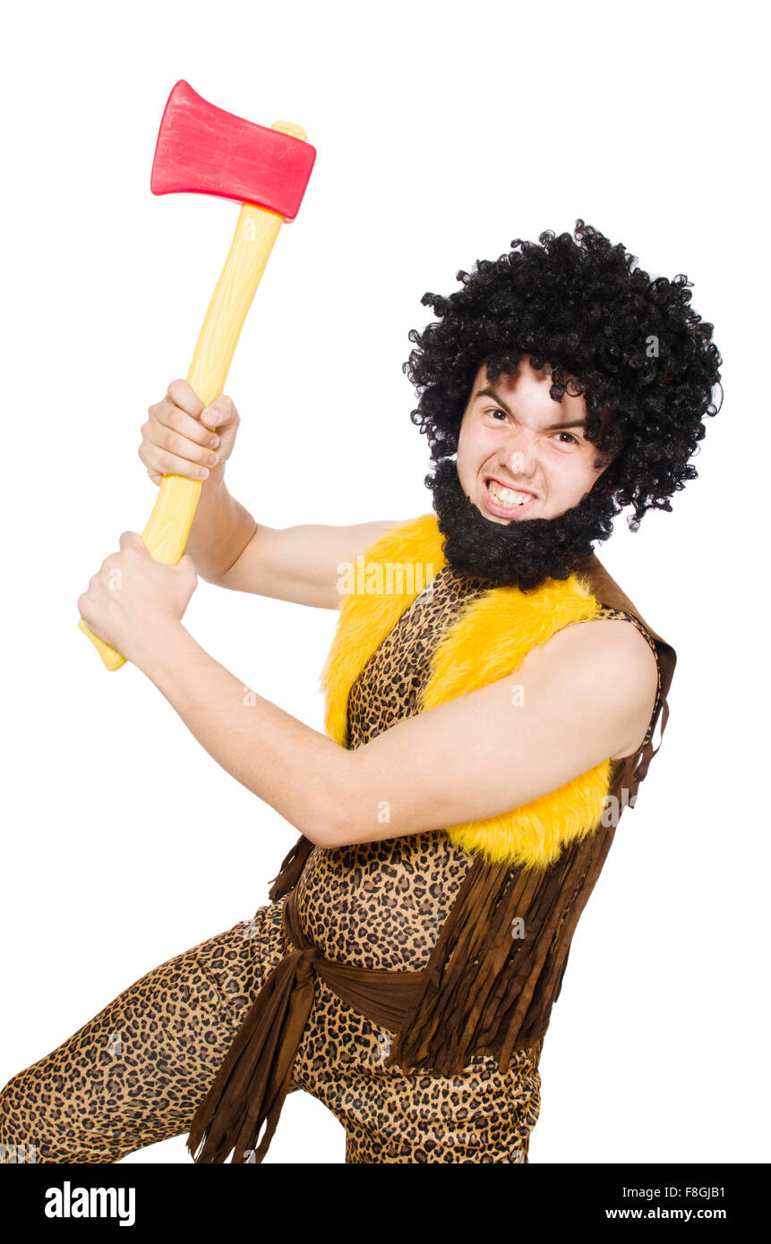 Savage man isolated on white Stock Photo - Alamy