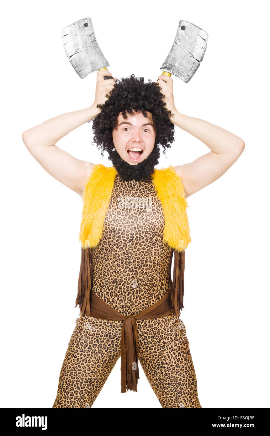 Savage man isolated on white Stock Photo - Alamy