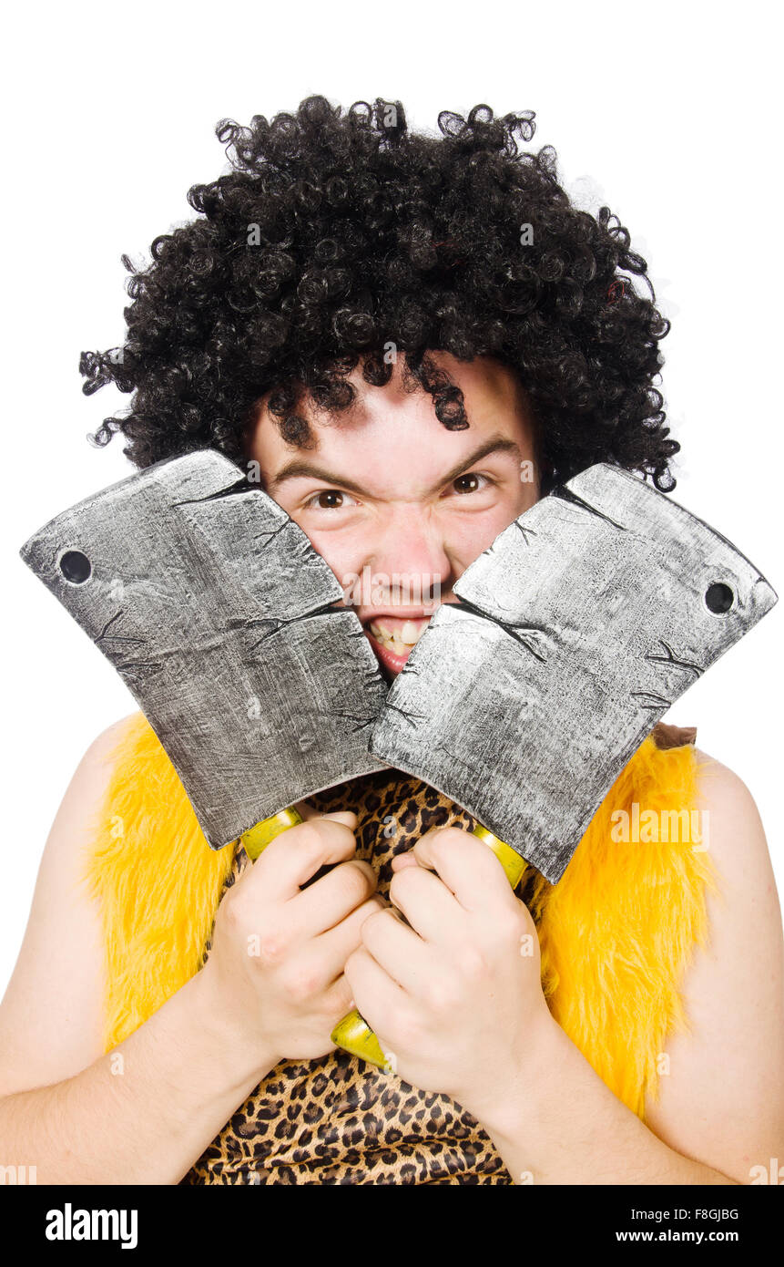 Savage man isolated on white Stock Photo - Alamy