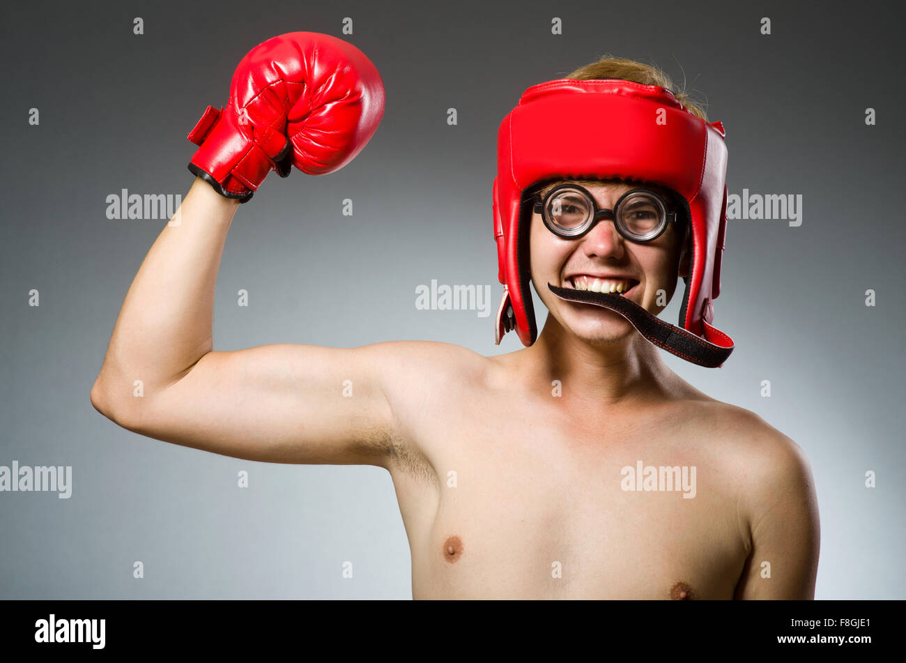 Funny nerd boxer in sport concept Stock Photo - Alamy