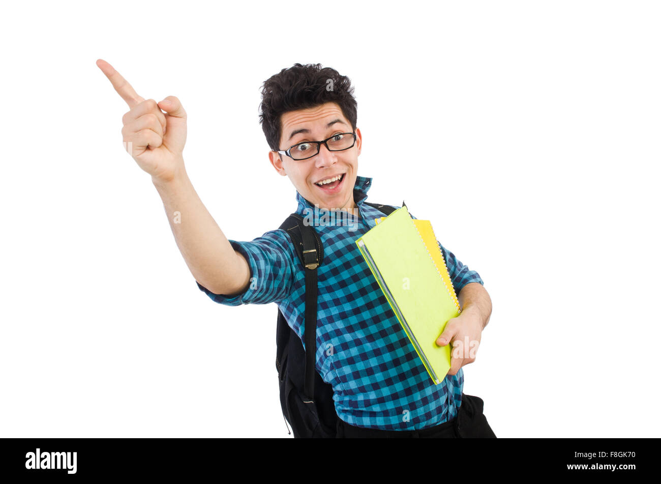 Funny student with books isolated on white Stock Photo - Alamy