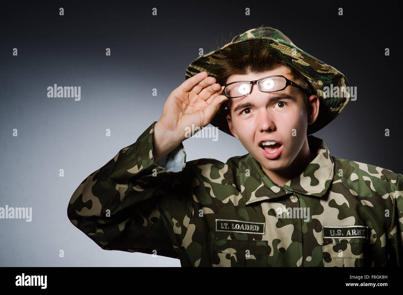 Funny soldier in military concept Stock Photo - Alamy