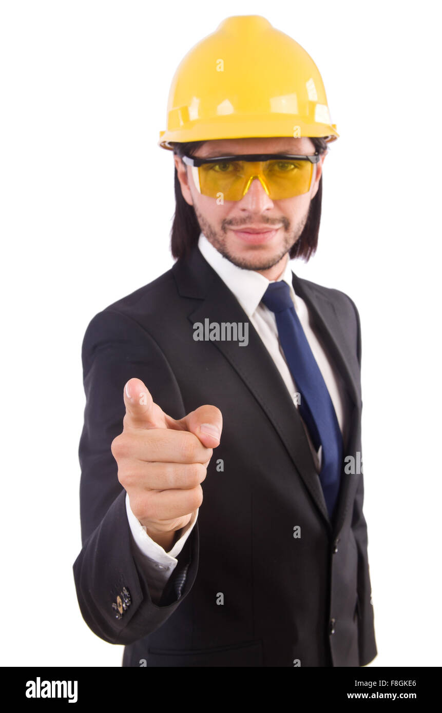 Young architect isolated on white Stock Photo - Alamy