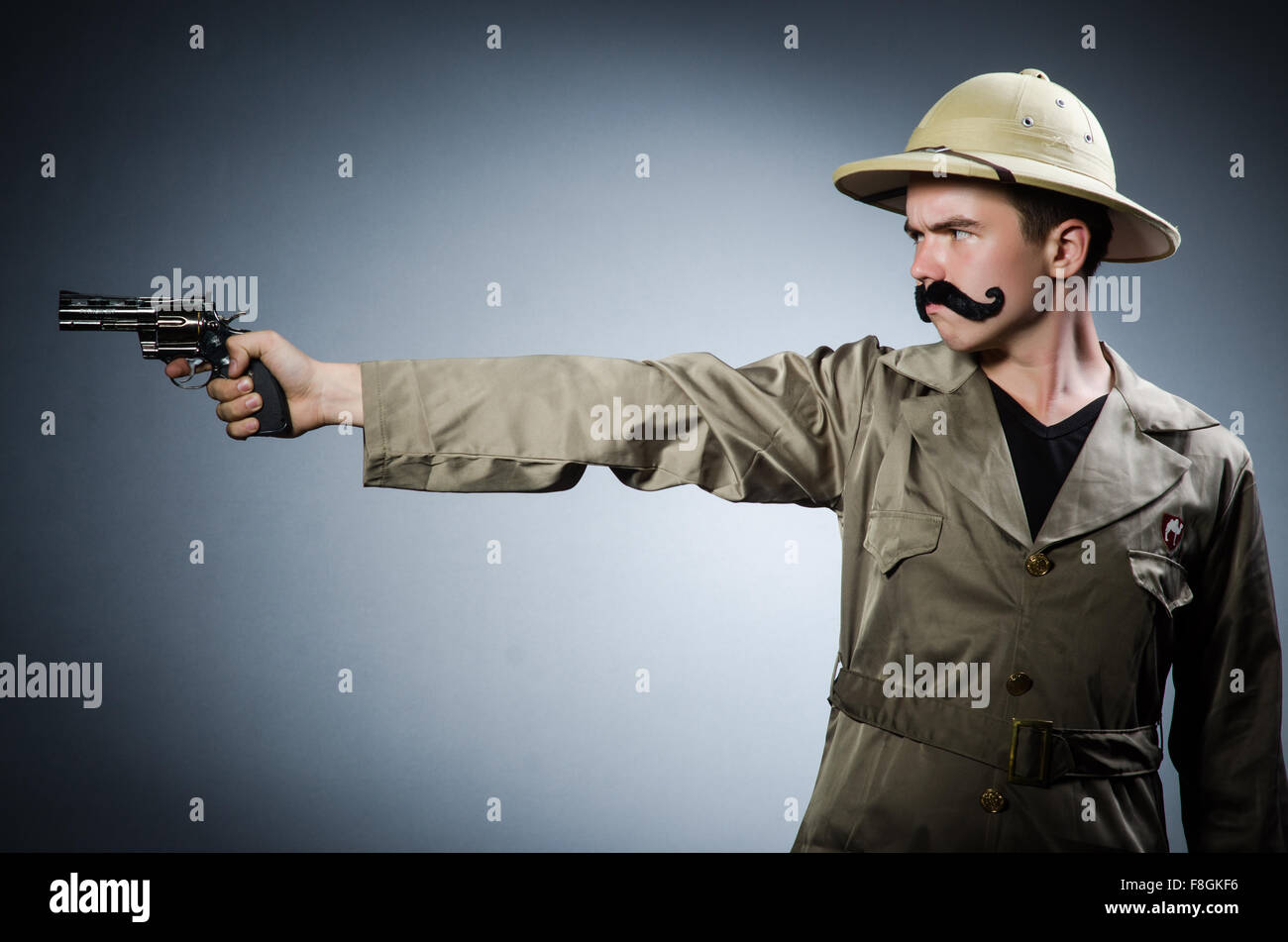 Man in safari hat in hunting concept Stock Photo - Alamy