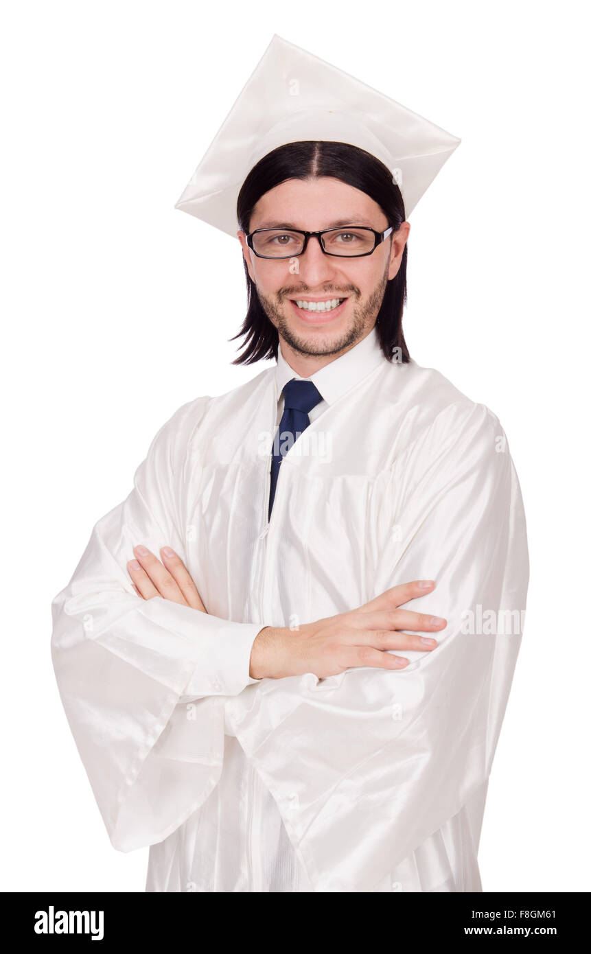Young male student graduated from high school on white Stock Photo - Alamy