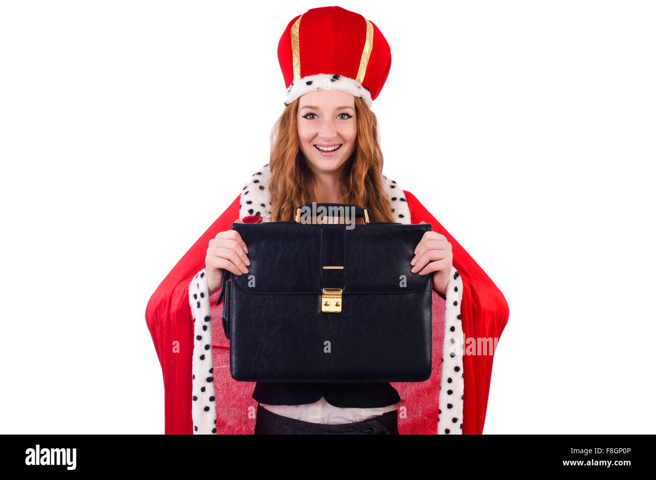 Woman business posing as queen isolated on white Stock Photo - Alamy
