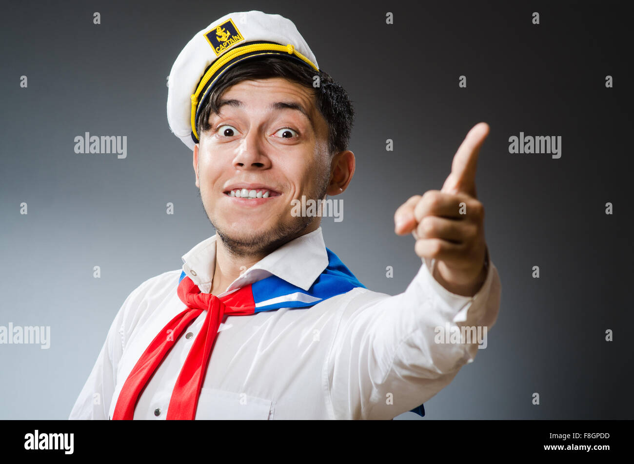 Funny captain sailor wearing hat Stock Photo - Alamy
