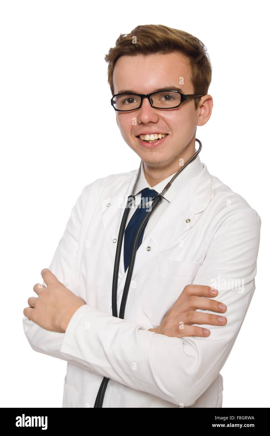 Funny doctor isolated on white Stock Photo - Alamy