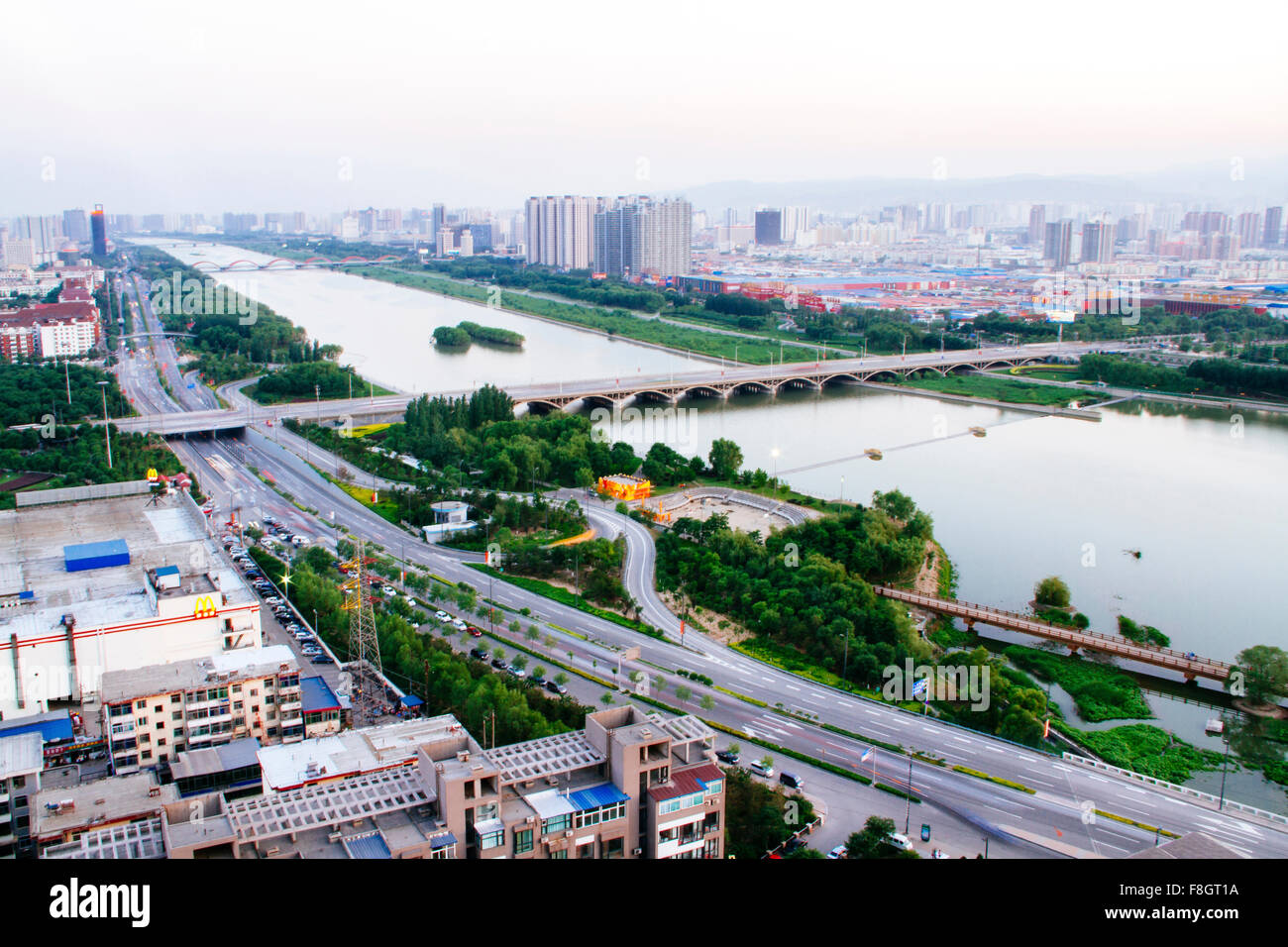 Taiyuan, Shanxi province, China - Panorama view of Taiyuan city in the ...