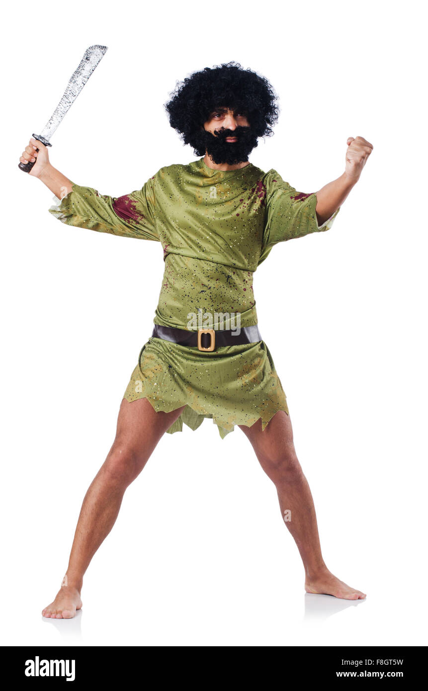Savage man isolated on white Stock Photo - Alamy