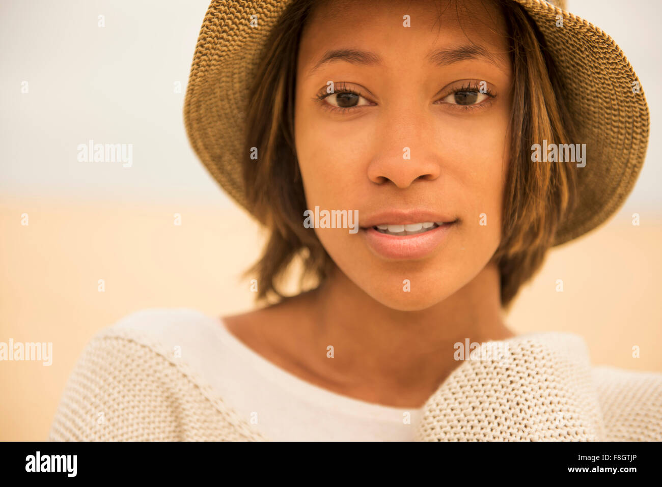African American woman at beach Stock Photo - Alamy