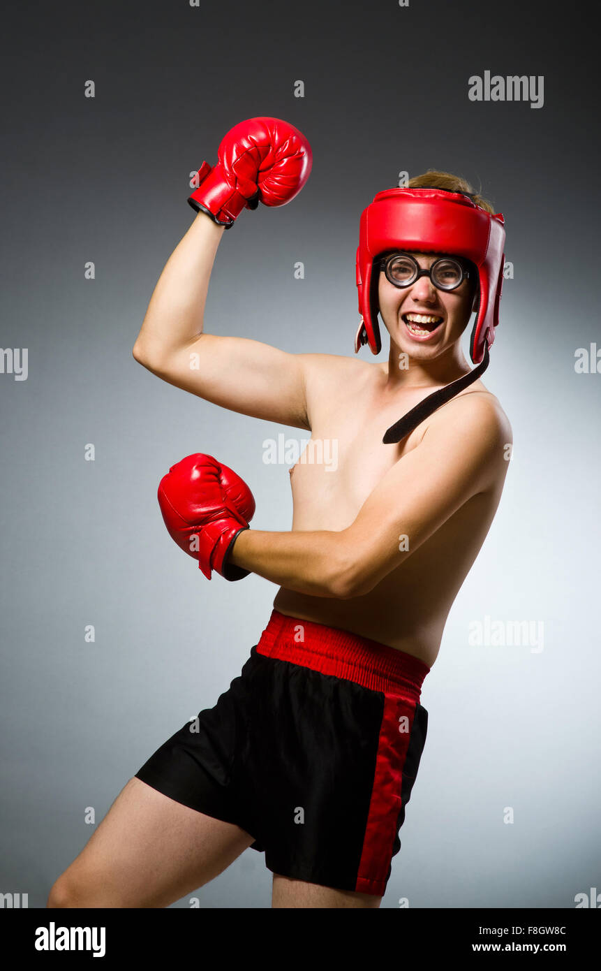 Funny boxer against dark background Stock Photo - Alamy