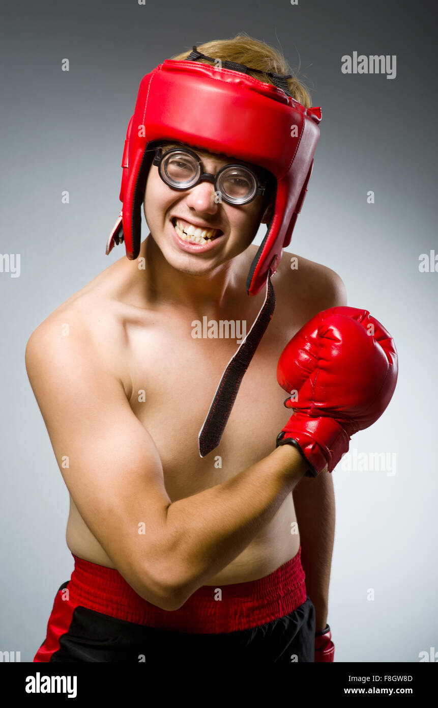 Funny boxer against dark background Stock Photo - Alamy