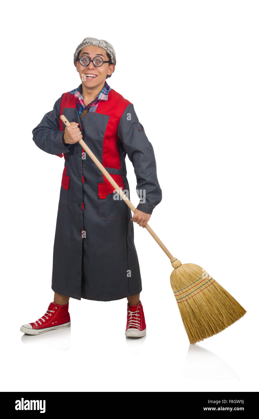 Funny janitor isolated on white Stock Photo - Alamy