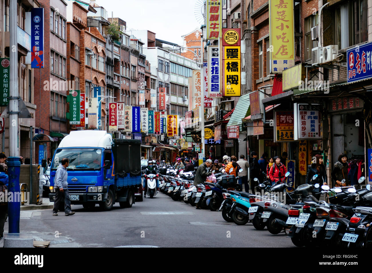 Taipei, Taiwan - The view of traditional Taiwanese street with many ...