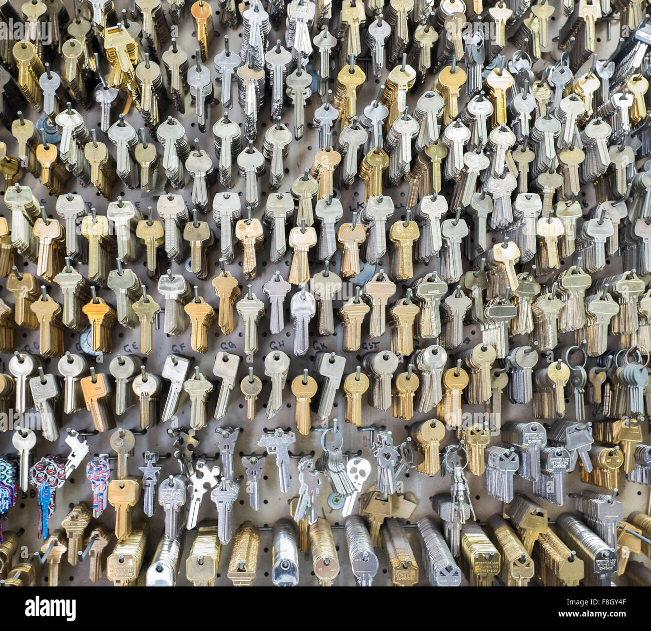 Keys on wall of locksmith Stock Photo - Alamy