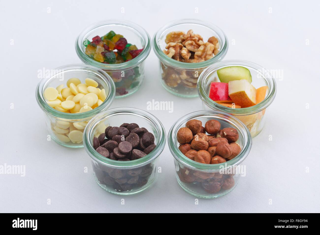 nuts and dry fruits mix healthy organic food mix in glass bowls ...