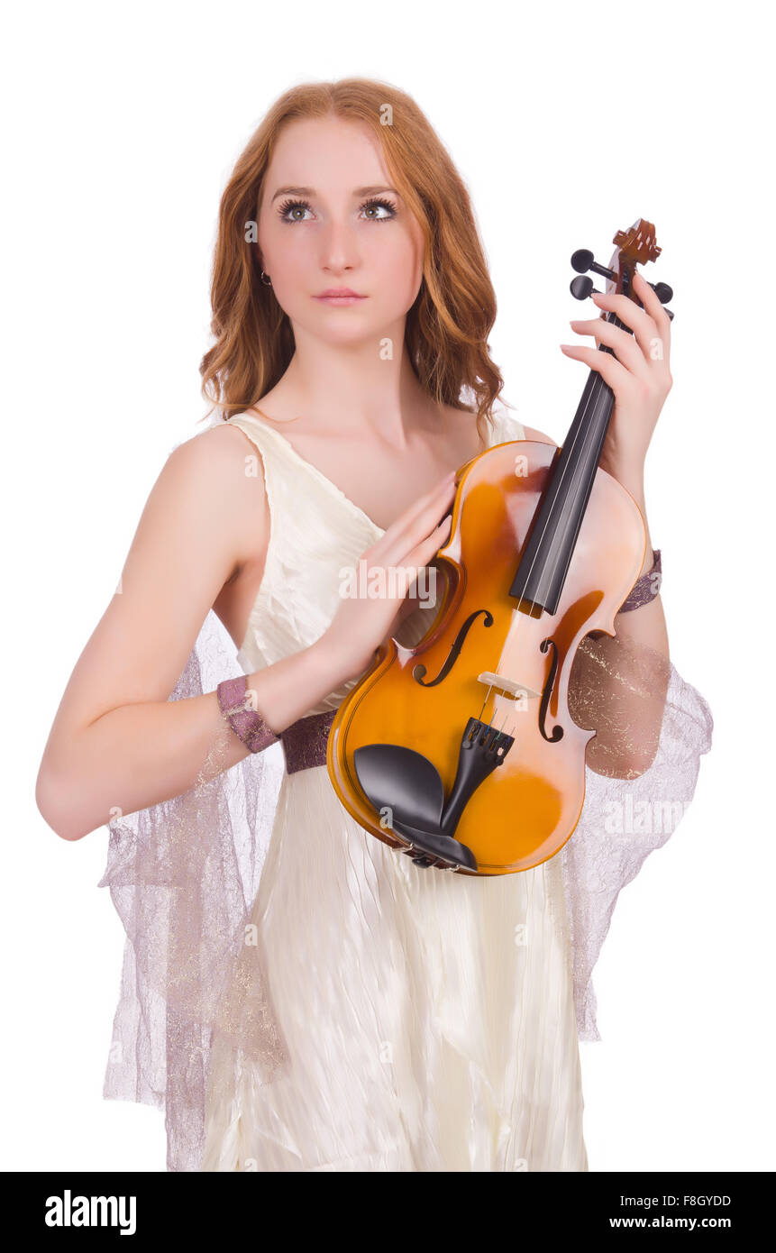 Ancient goddess with violin isolated on white Stock Photo - Alamy