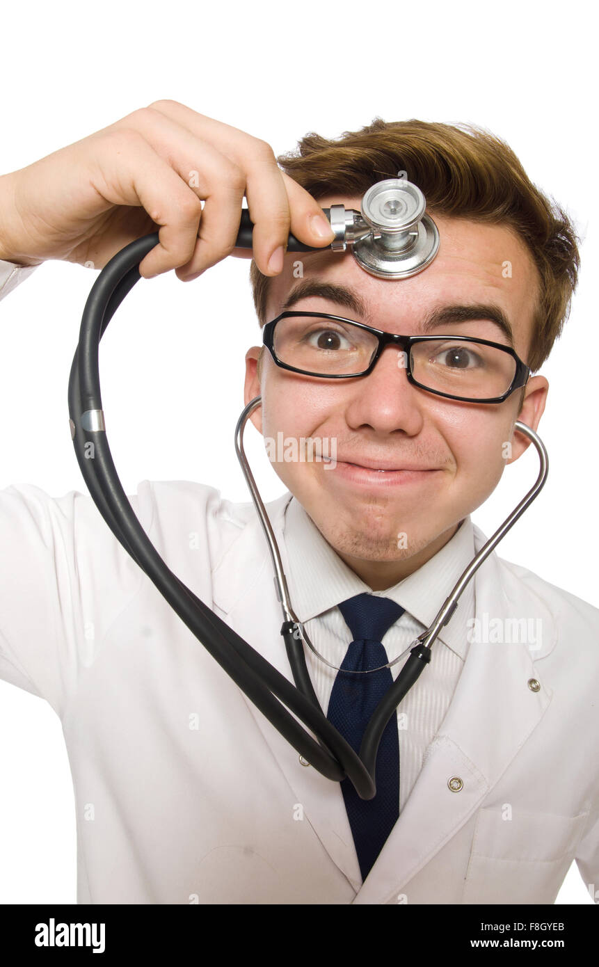 Funny doctor isolated on white Stock Photo - Alamy